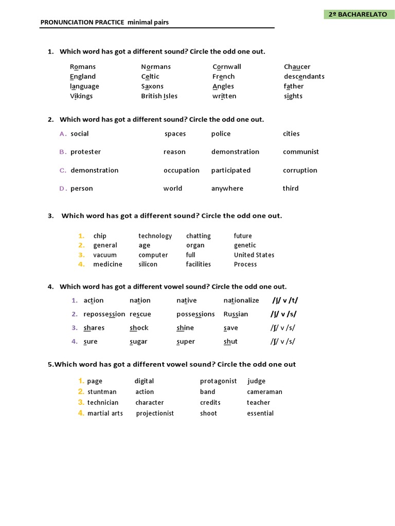 PRONUNCIATION Minimal Pairs | PDF | Linguistics