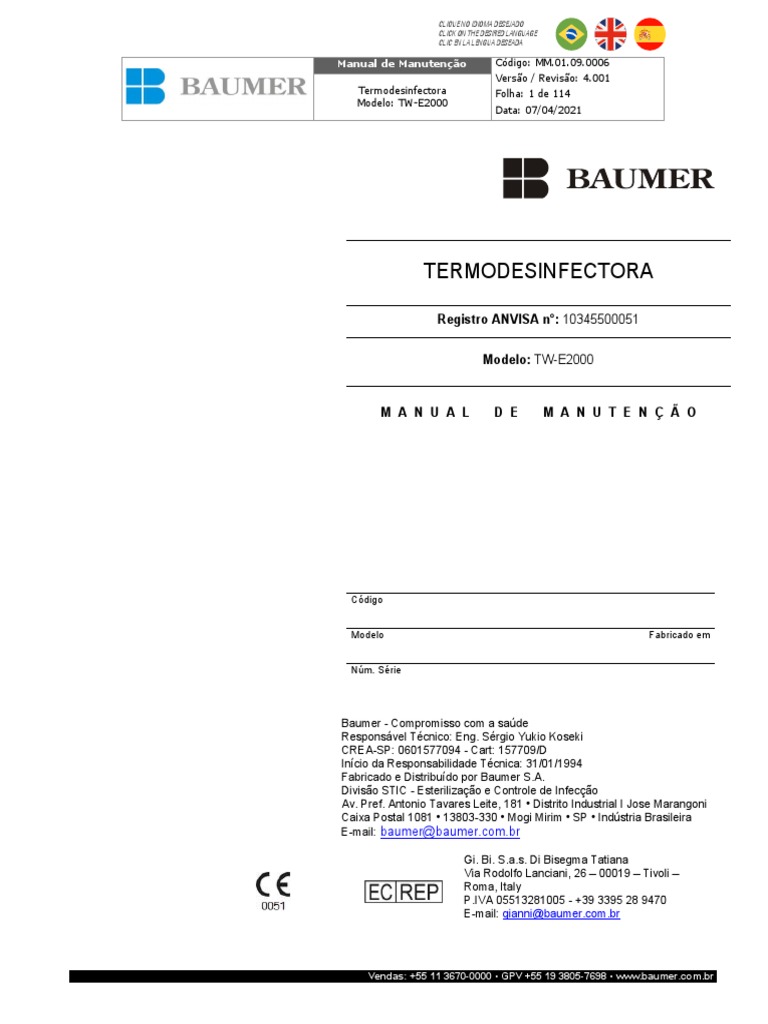 Manual de Manutenção Da Termodesinfectora TW-E-2000 25.04.2022 | PDF ...