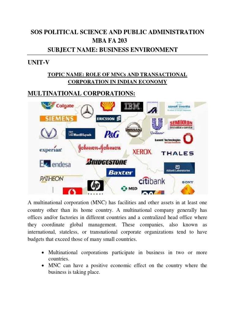 ROLE OF MNCs AND TNCs | PDF | Multinational Corporation | Economies