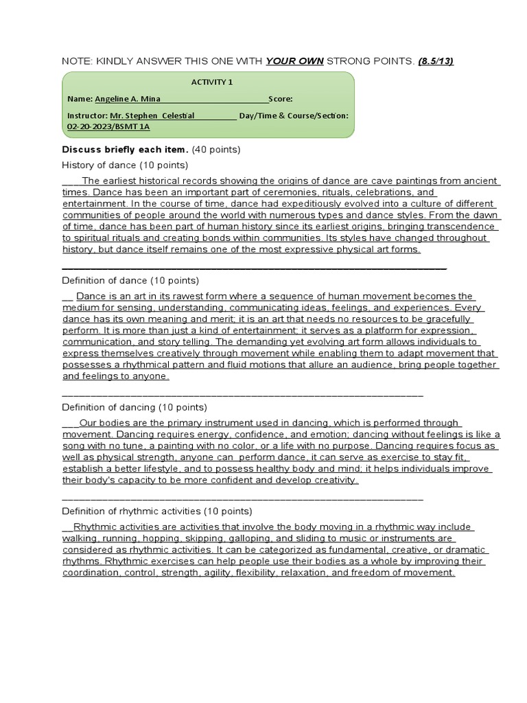 Pe Activity 1 Mina Pdf Dances Entertainment