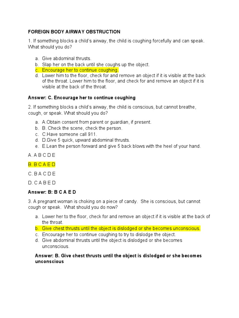 Foreign body airway obstruction exam | PDF | Medicine | Respiratory ...
