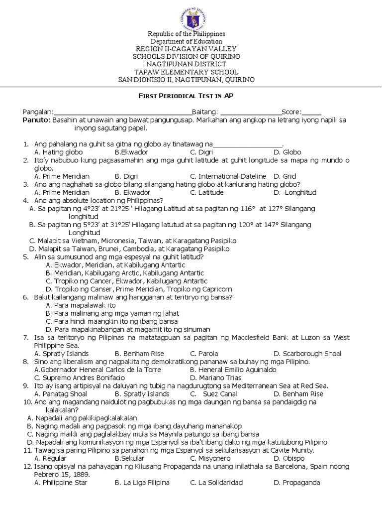 F P T AP Panuto: Basahin at Unawain Ang Bawat Pangungusap. Markahan Ang ...