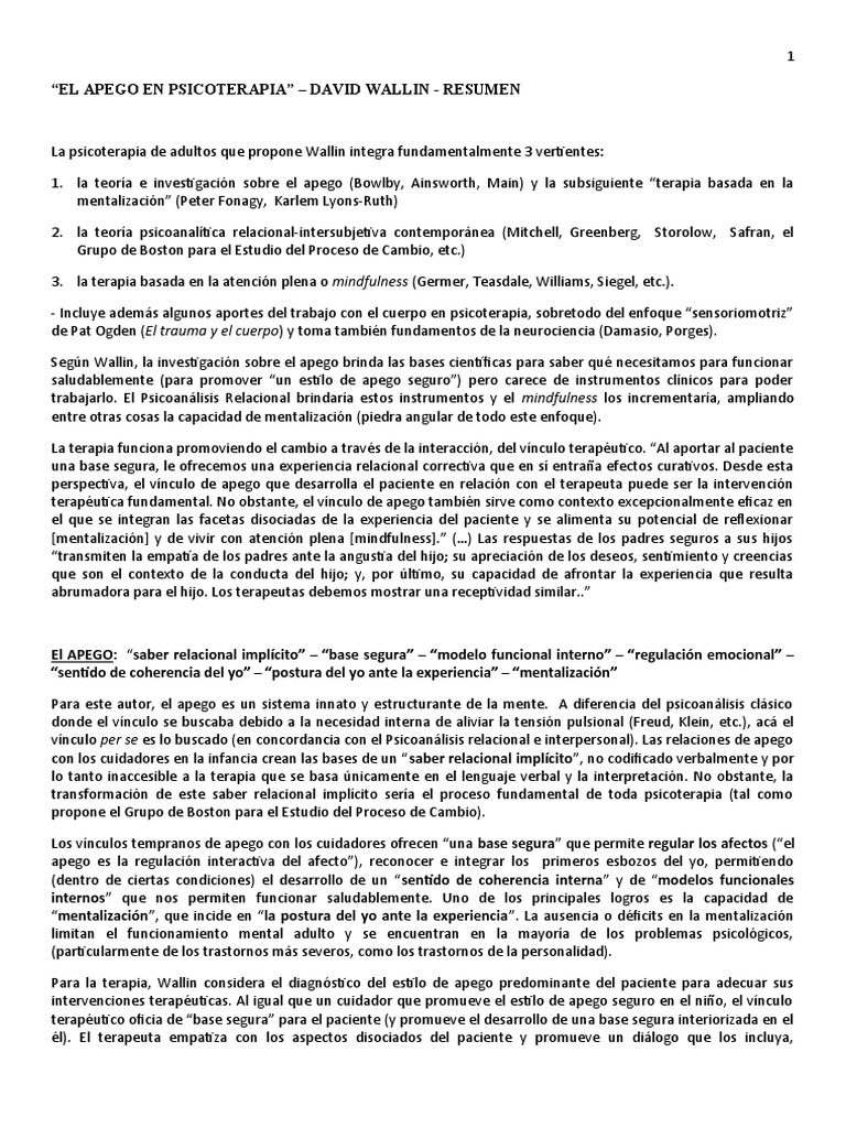 Esquema Apego Wallin | PDF | Teoría de apego | Experiencia