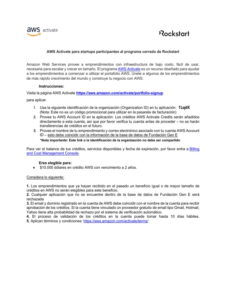 AWS Activate para Startups de Rockstart | PDF | Negocios