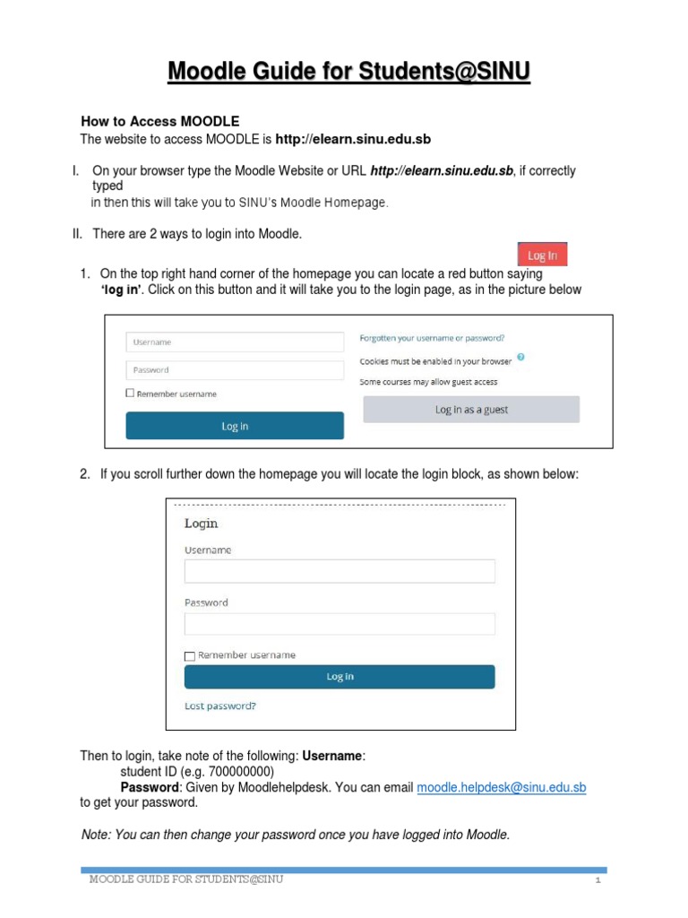 MOODLE-Guide-for-SINU-Students v2 | Download Free PDF | Login | Computing