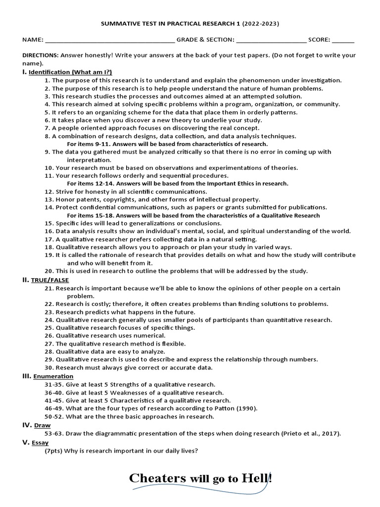 Summative Test in Practical Research 1 2022 - 2023 | PDF | Qualitative ...