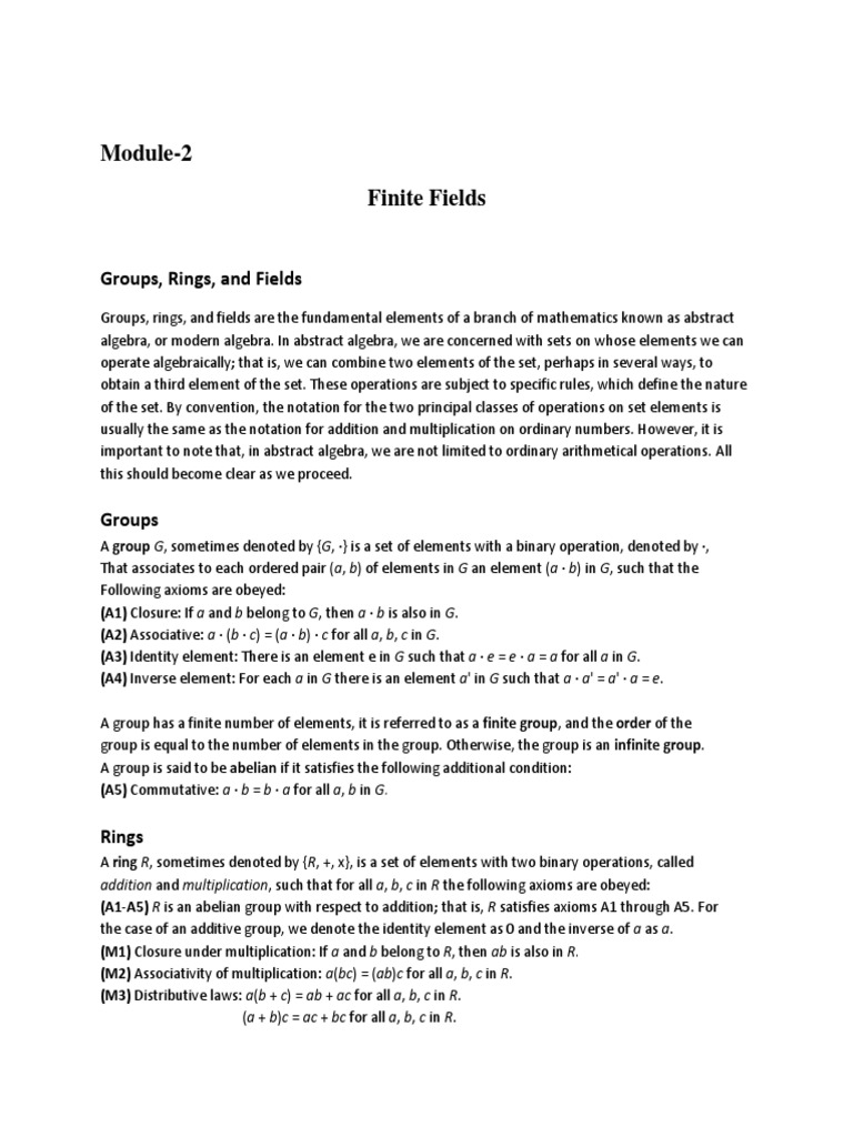 Module 2 Finite Fields Pdf Group Mathematics Field Mathematics