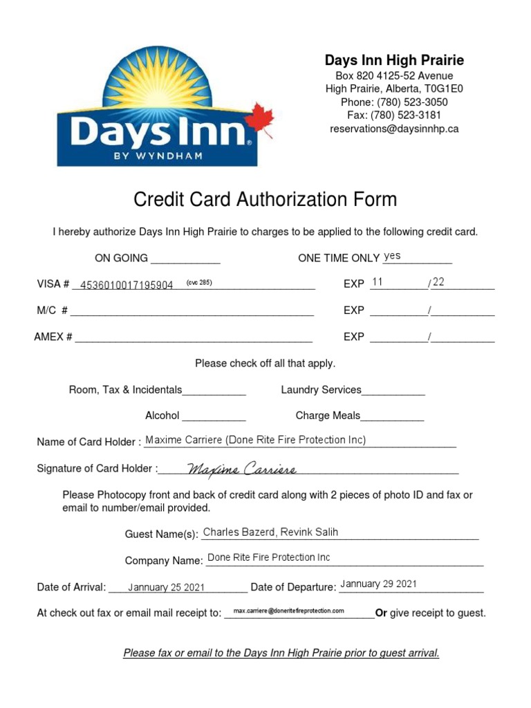 Days Inn Credit Card Authorization Form | PDF | Banking Technology ...