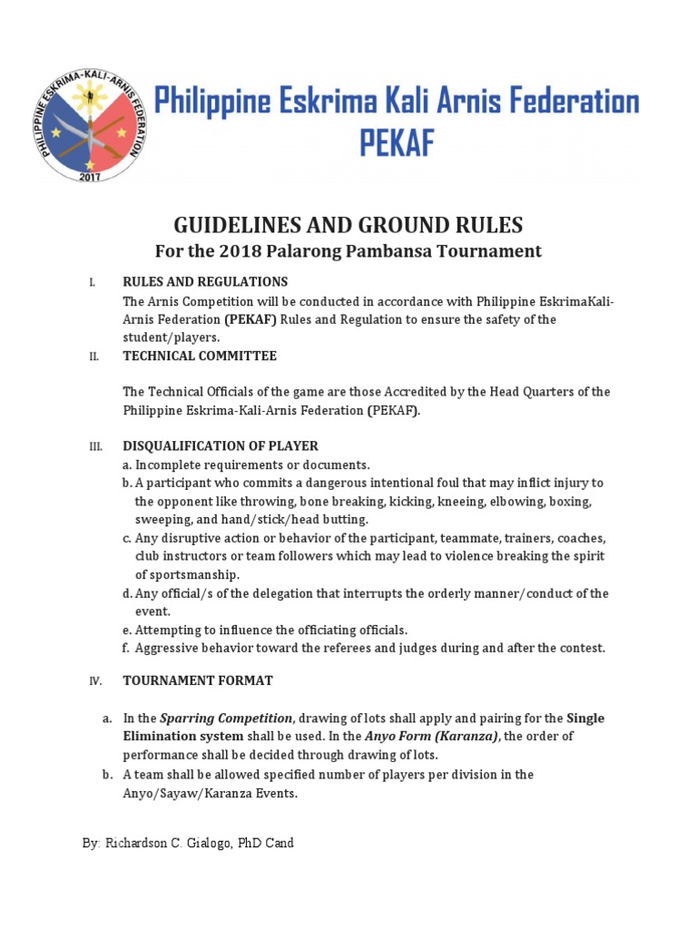 Arnis Pekaf Guidelines Ground Rules | PDF | Referee | Sports