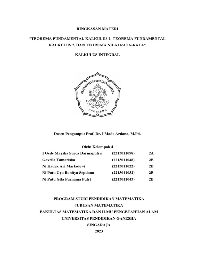 Teorema Dasar Kalkulus dan Aplikasinya | PDF