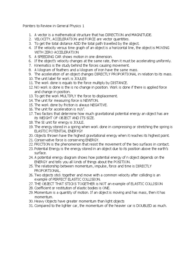 Key Concepts in Physics 1 Review | PDF | Force | Momentum