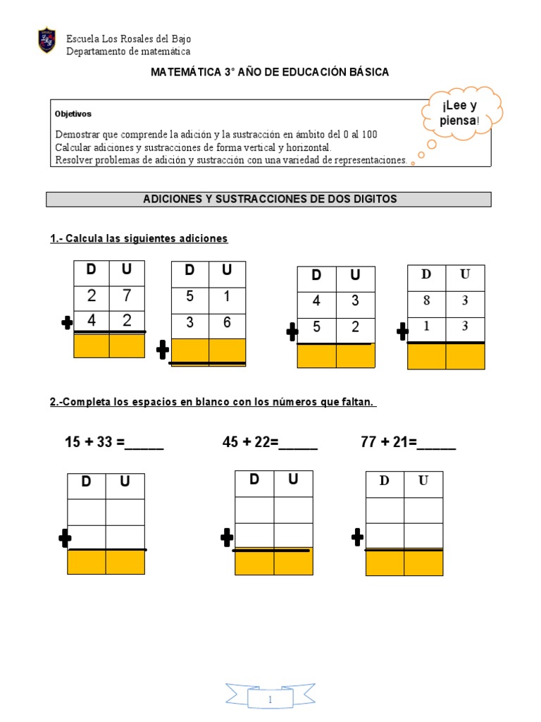3° Adiciones, Sustracciones 20 Marzo | PDF | Sustracción | Matemáticas