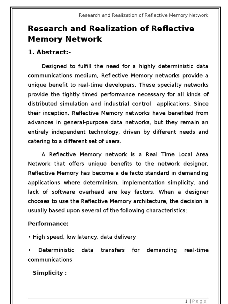 Research and Realization of Reflective Memory Network: 1. Abstract ...