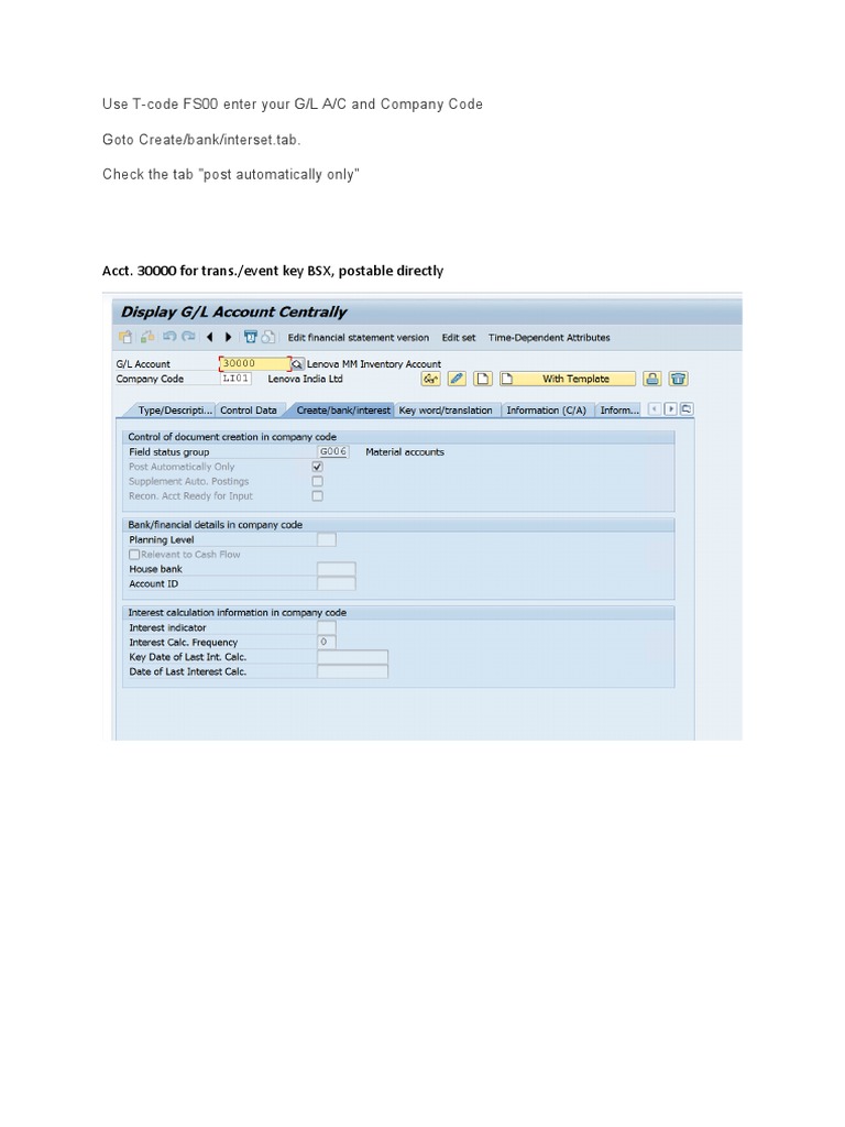 Acct 30000 For Trans Event Key BSX Postable Directly | PDF