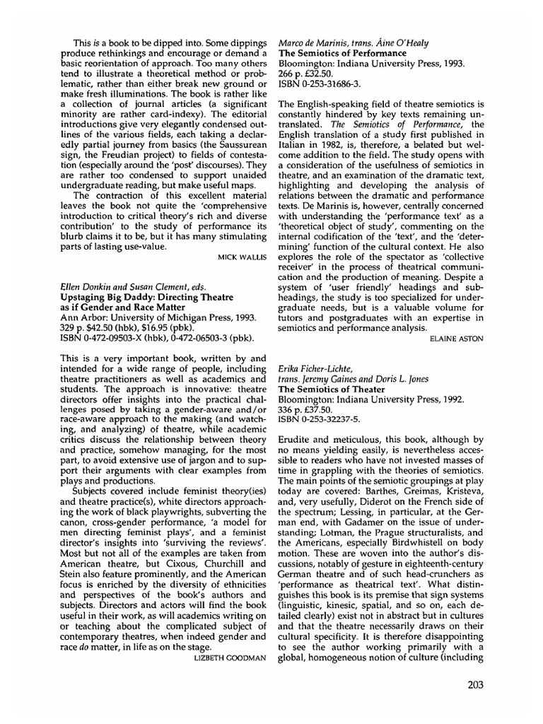 The Semiotics of Performance: Marco de Marinis, Trans. Aine O'Healy ...