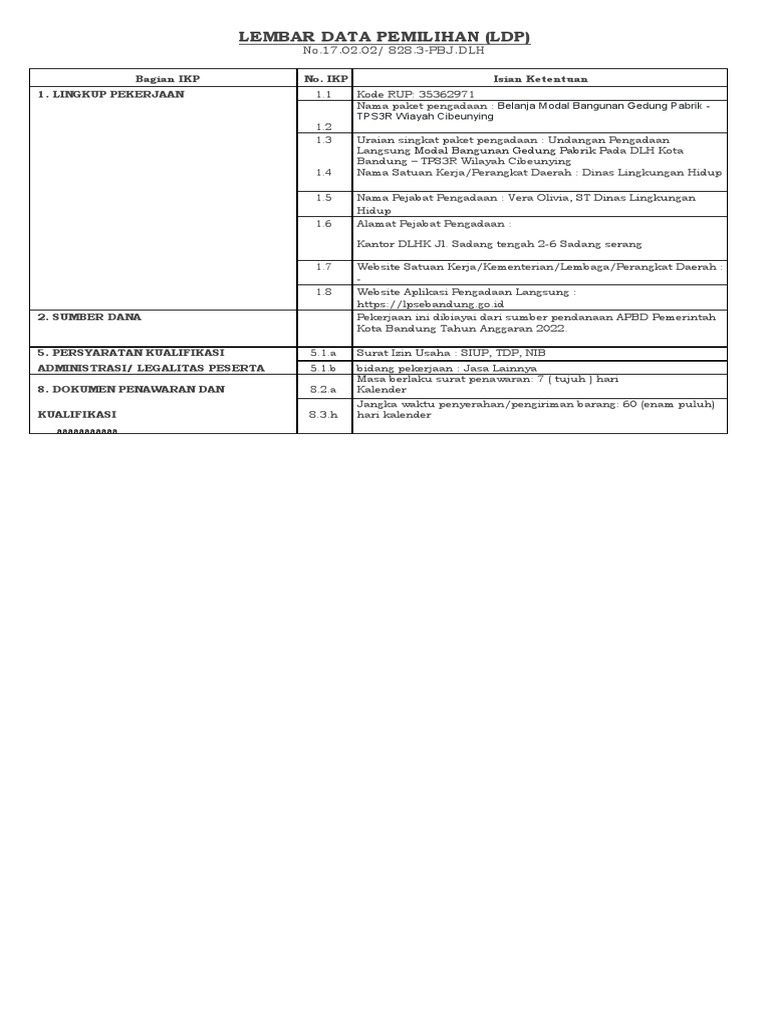 Pengadaan Gedung TPS3R Cibeunying | PDF