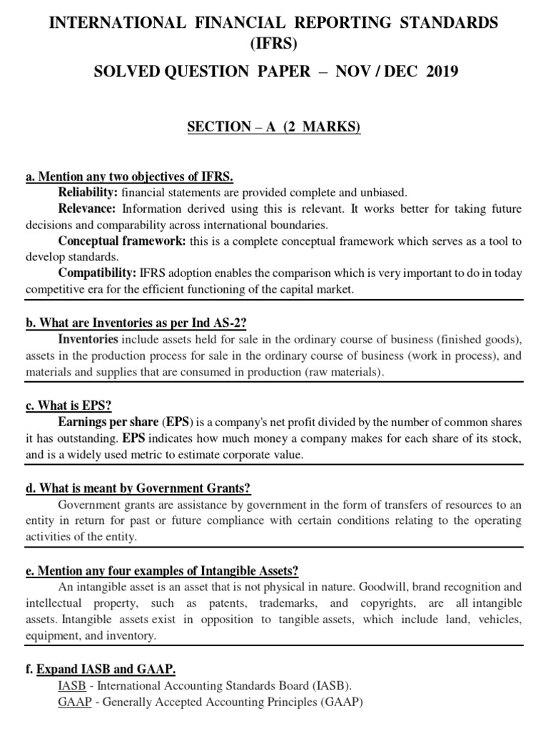 IFRS - 2019 - Solved QP | PDF | International Financial Reporting Standards | Financial Statement