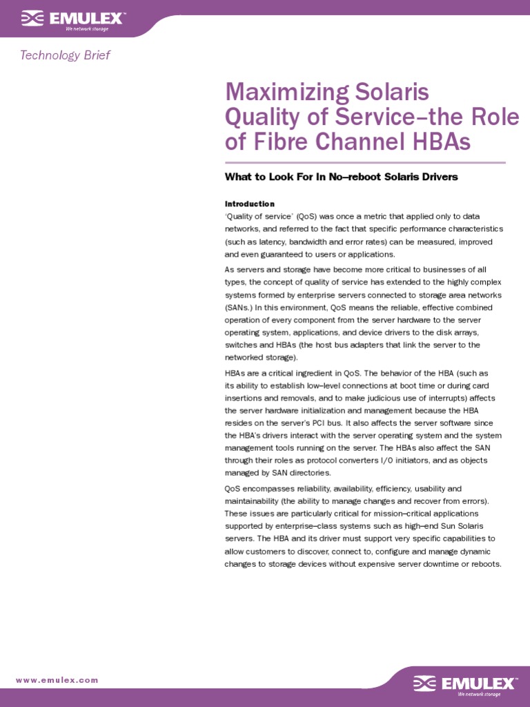 Maximizing Solaris Quality of Service-The Role of Fibre Channel Hbas ...