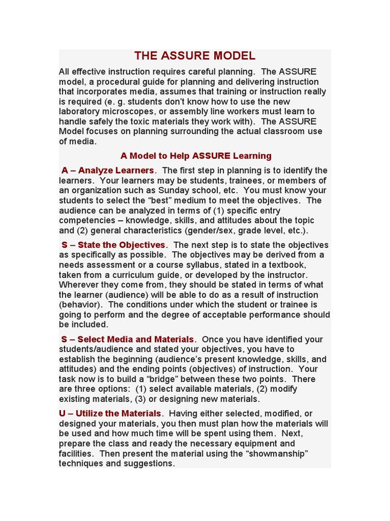 The Assure Model Pdf Learning Curriculum
