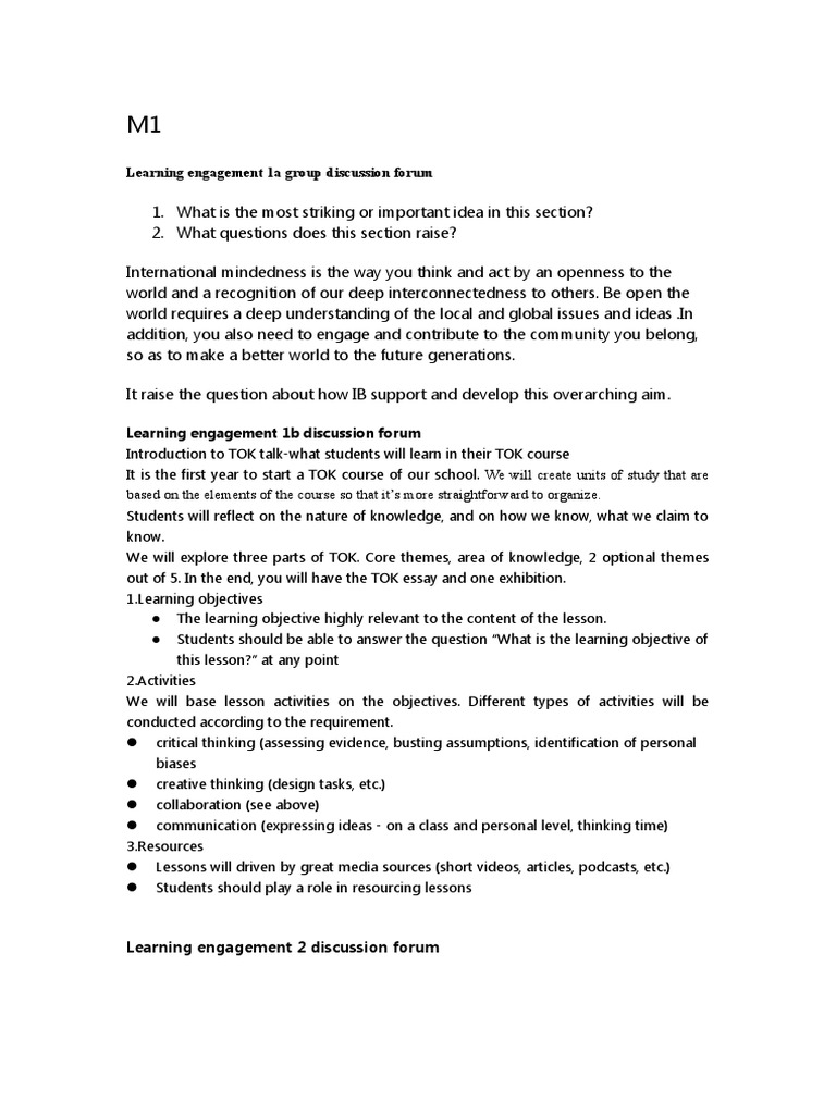 Learning Engagement 1a Group Discussion Forum | PDF | Knowledge ...