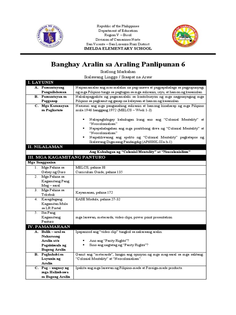 AP6-Q3-W2-D4, Ang Kahulugan NG Colonial Mentaliy at Neocolonialism - Demo Teaching 2 | PDF