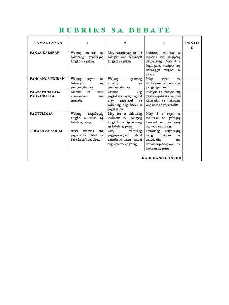 Demo Teaching 2 - Rubriks Sa Debate | PDF