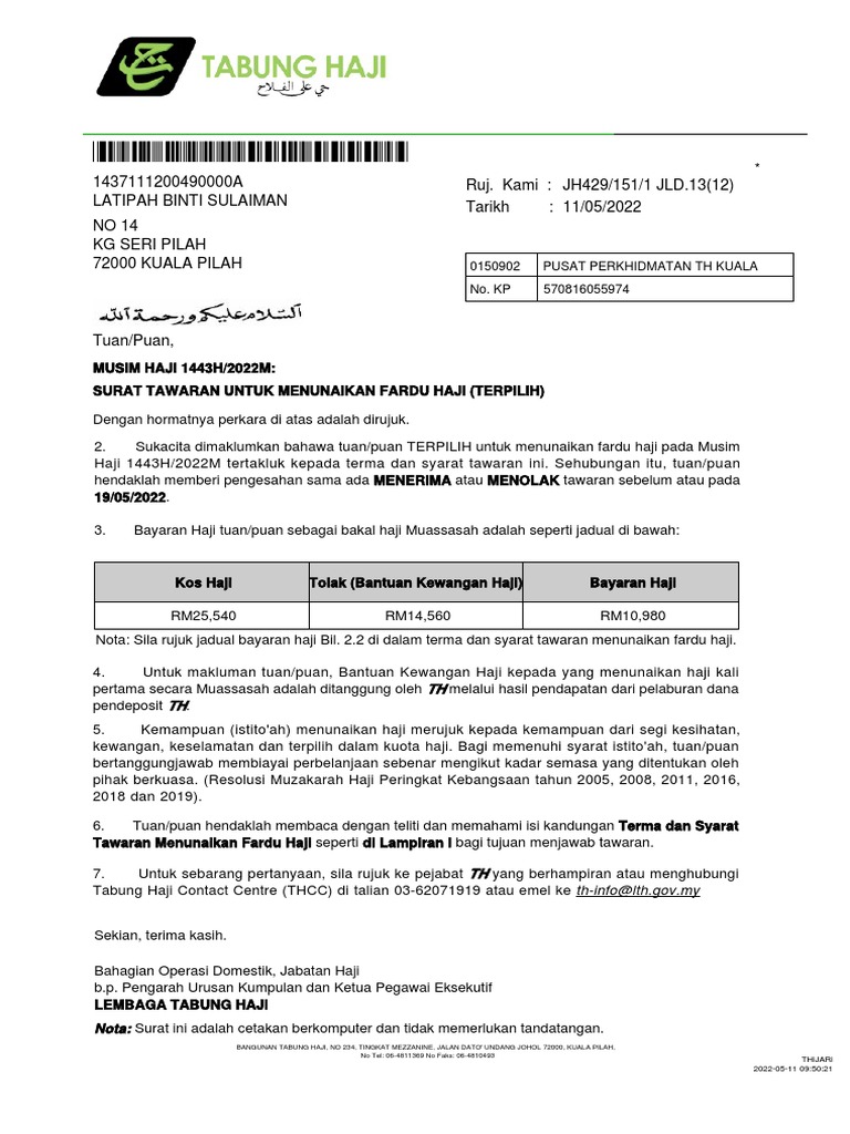 Ruj. Kami: Tarikh: JH429/151/1 JLD.13 (12) 11/05/2022 NO 14 KG Seri Pilah 72000 Kuala Pilah ...