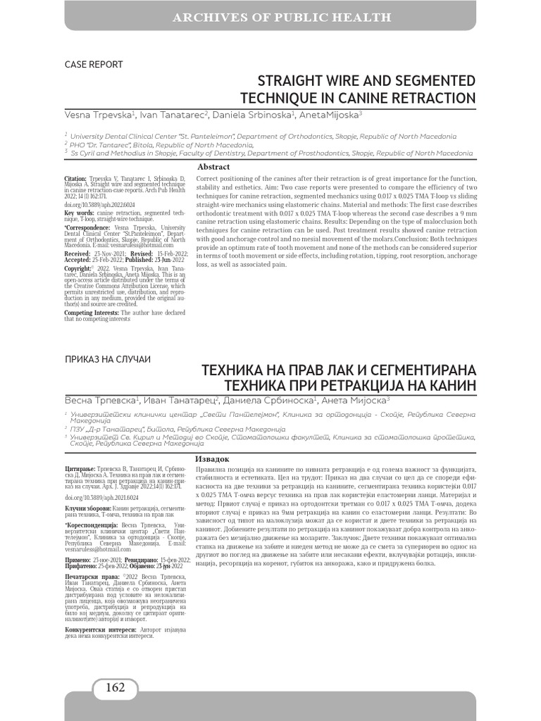 Straight Wire and Segmented Technique in Canine Retraction | PDF ...