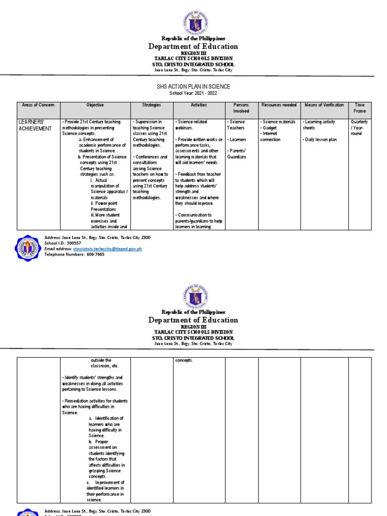 SCIENCE Action Plan 2021 2022 | PDF