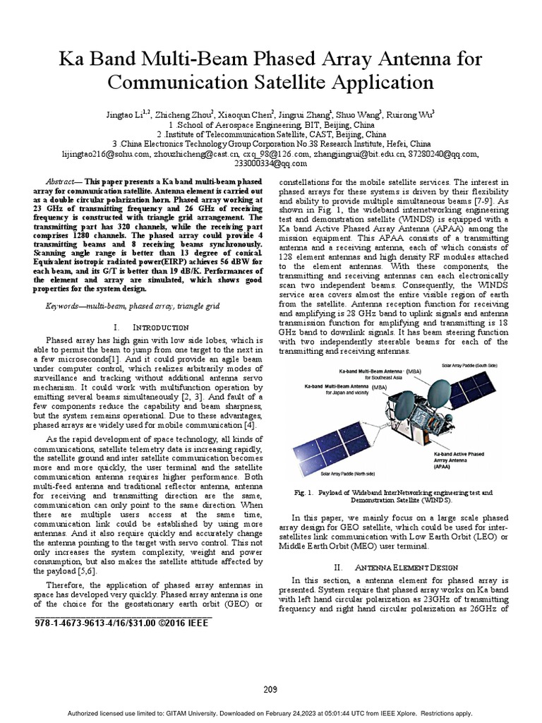 Ka Band Multi Beam Phased Array Antenna For Communication Satellite Application Pdf