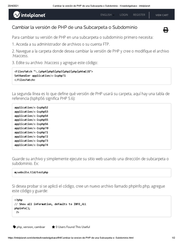 Como Cambiar La Versión de PHP de Una Subcarpeta o Subdominio by IFP ...