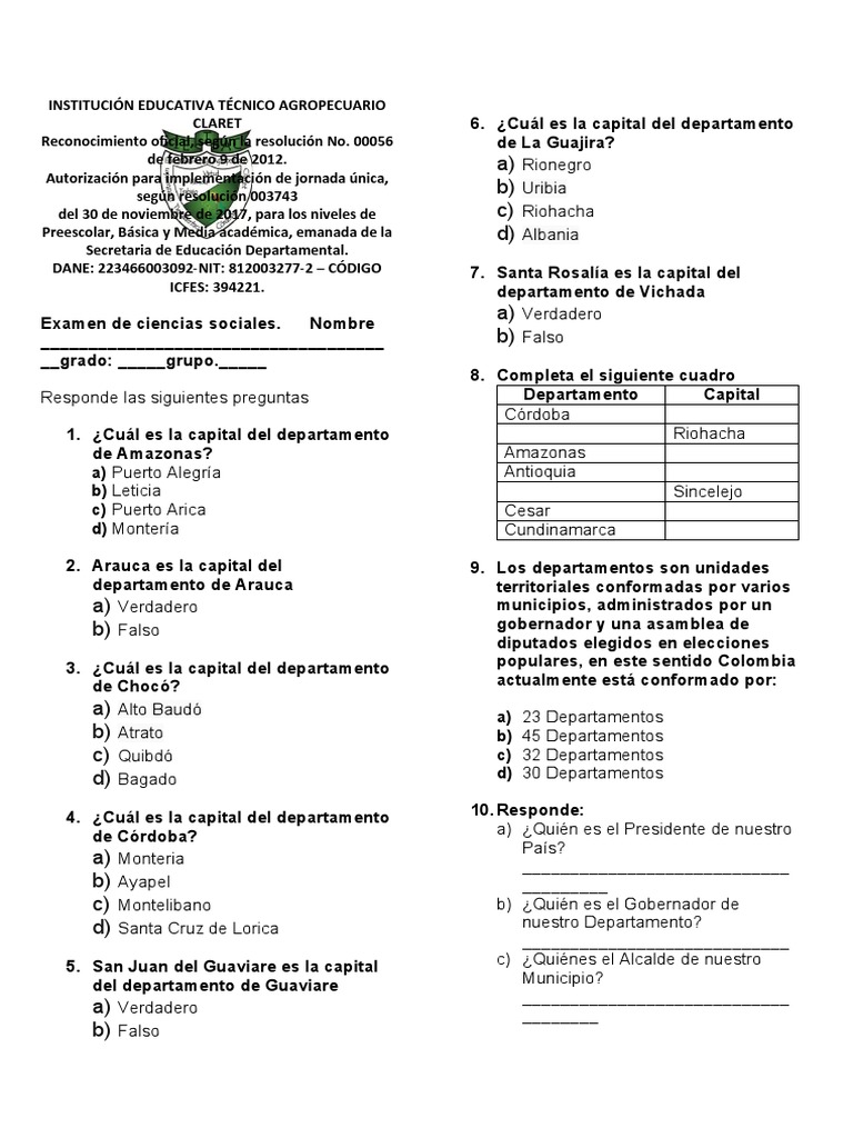 Examen de Ciencias Sociales | PDF