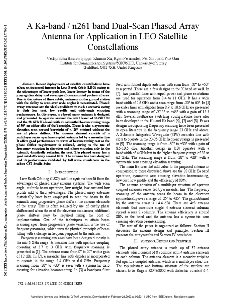 A Ka-Band n261 Band Dual-Scan Phased Array Antenna For Application in LEO Satellite ...