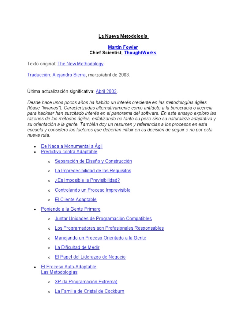 La Nueva Metodología - Martin Fowler | PDF | Software | Ingeniería de ...