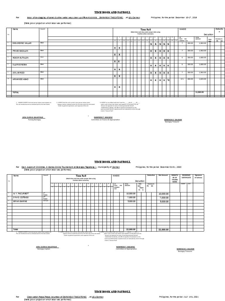 Barangay Time Book and Payroll Records | PDF | Payroll | Income Statement