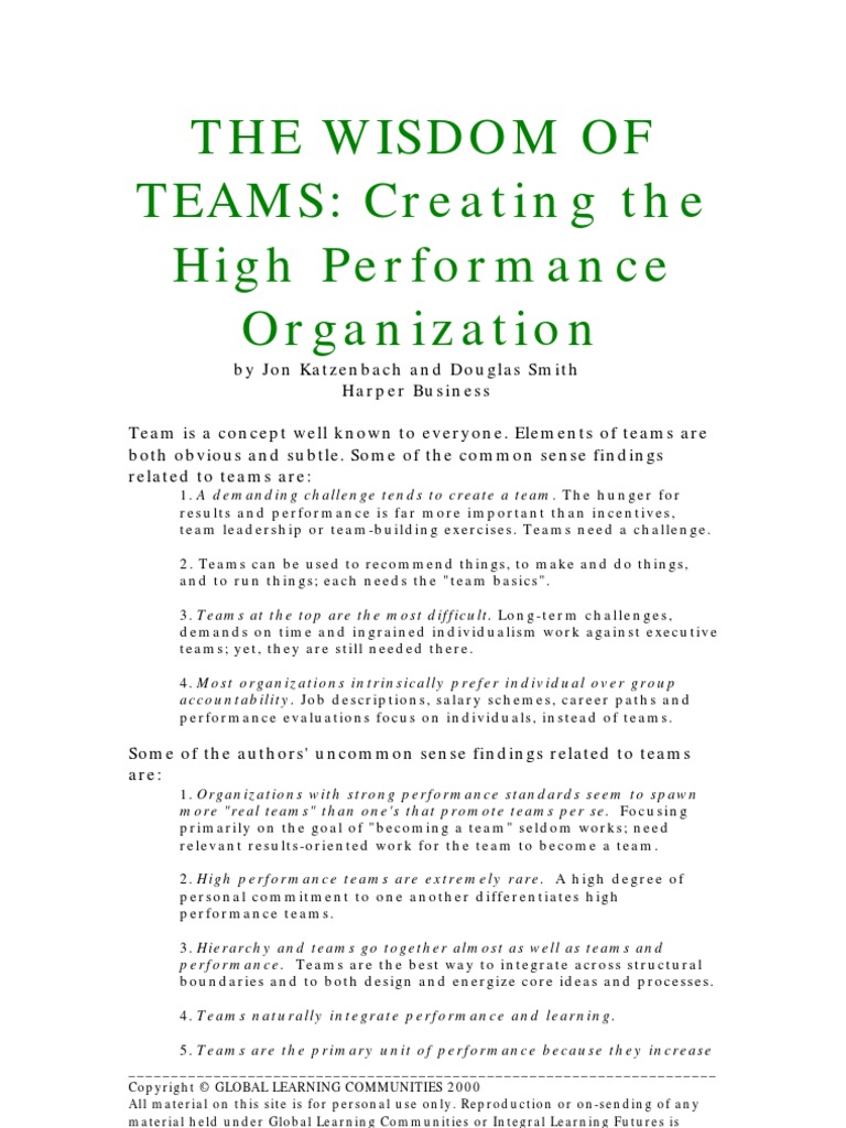 Wisdom of Teams | PDF | Goal | Leadership