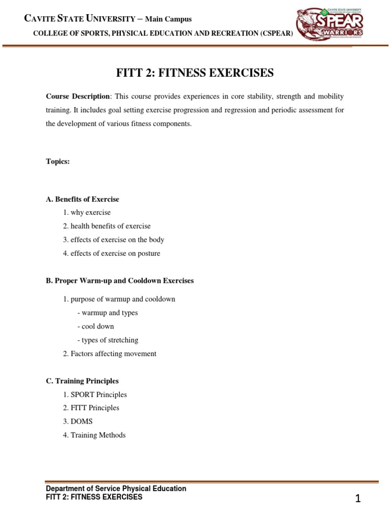 Fitt 2 Student Handout Ay 2020 2021 | PDF | Physical Fitness | Strength ...