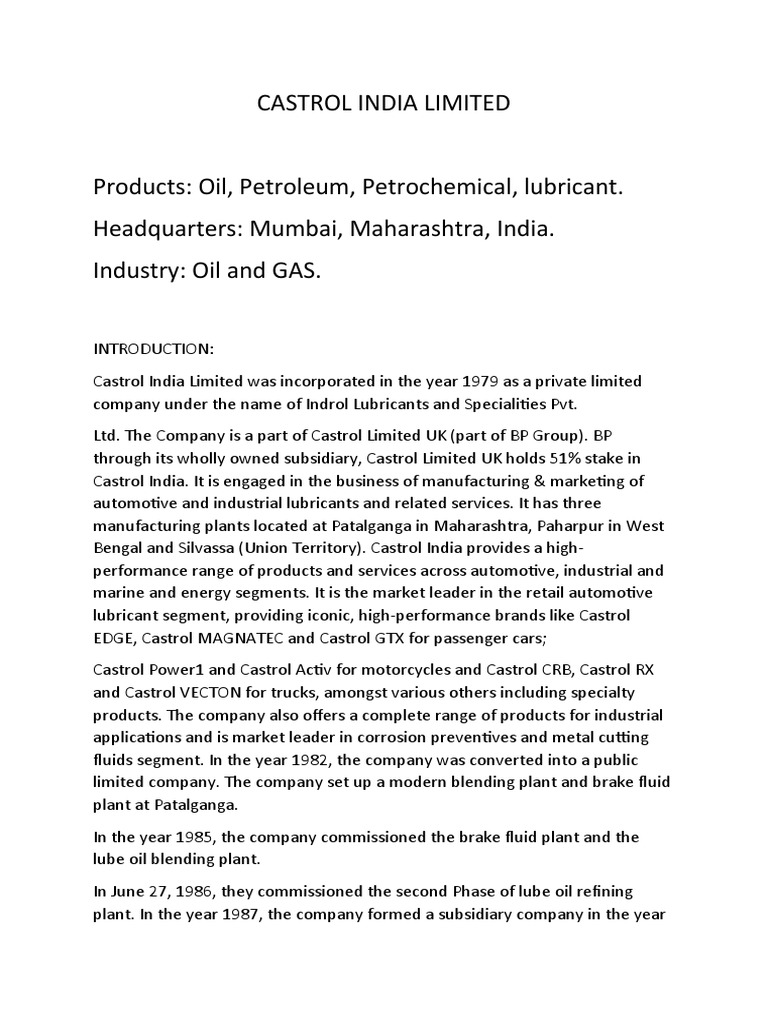 Castrol India | PDF | Lubricant | Motor Vehicle