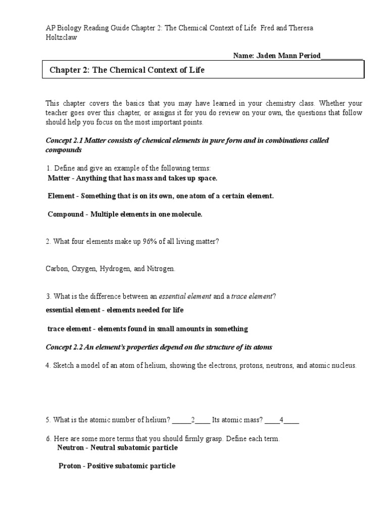 chapter 2 chemical context of life (1) | PDF | Chemical Bond | Chemical ...