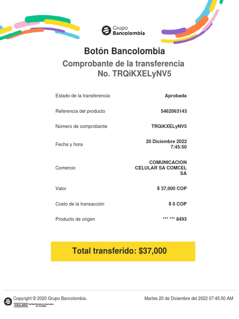 Botón Bancolombia Comprobante De La Transferencia No Trqikxelynv5 Pdf
