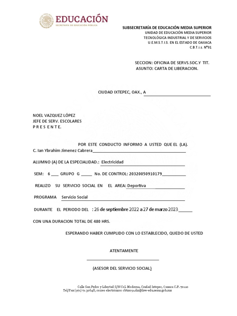 Carta de Liberacion | PDF