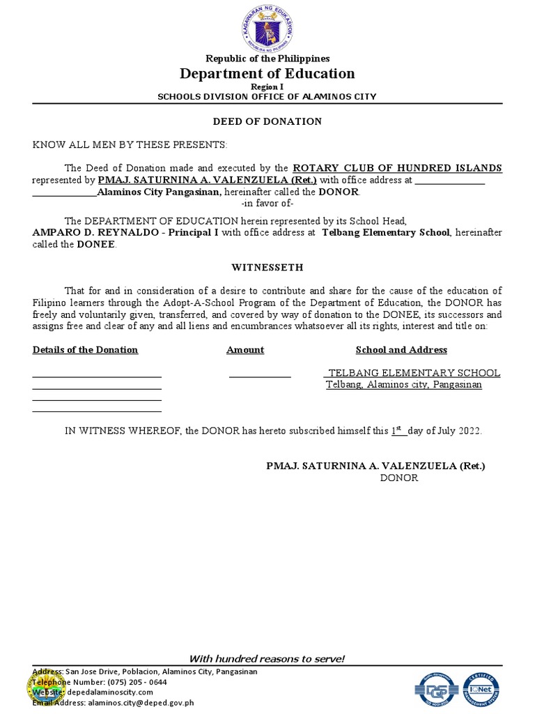 DEED OF DONATION and DEED OF ACCEPTANCE TEMPLATE | PDF | Private Law ...