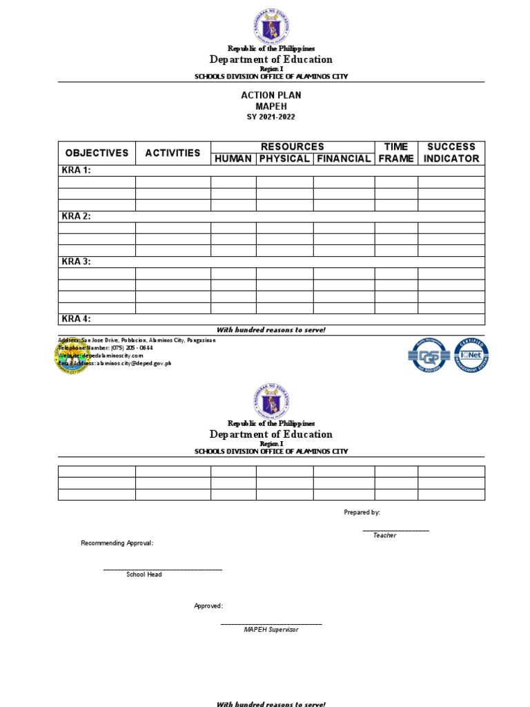 Action Plan New Template 2021 2022 | PDF