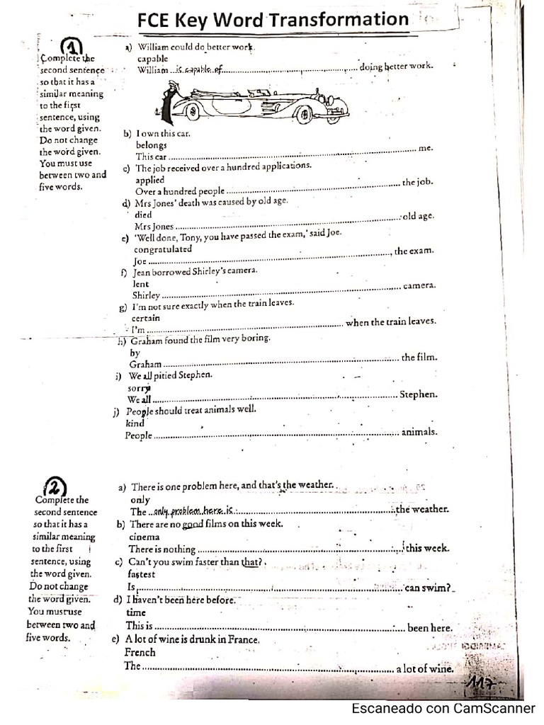 FCE Key Word Transformation | PDF