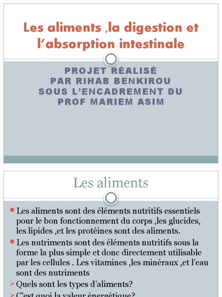 Aliments : Digestion et Absorption | PDF | Nutriments | Tractus gastro ...