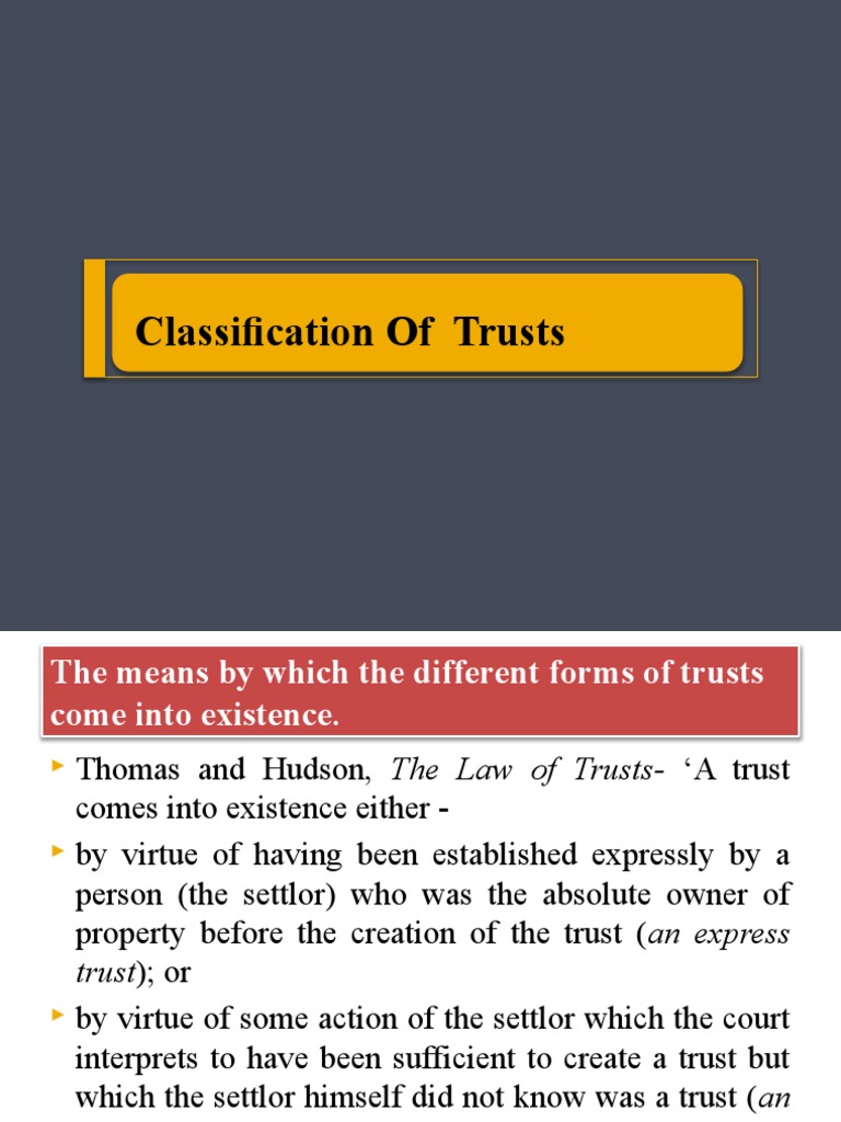 Classification and Types of Trusts | PDF | Trust Law | English Trust Law