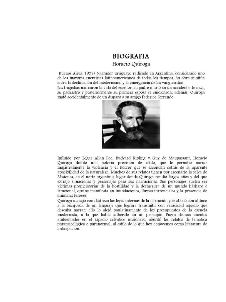 Biografia Del Autor Horacio Quiroga | PDF