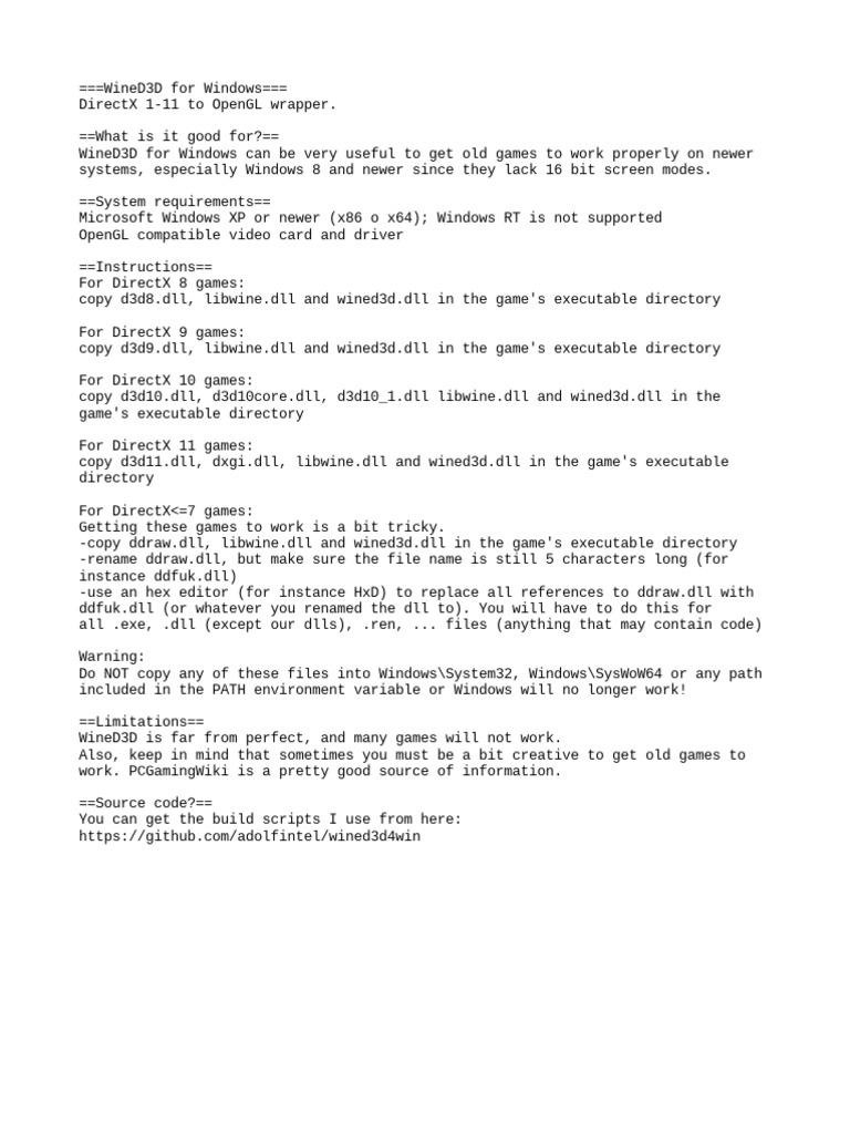 Wined3d Readme | PDF