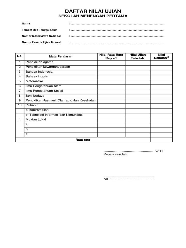 Daftar Nilai Ijazah SMP 2023 | PDF