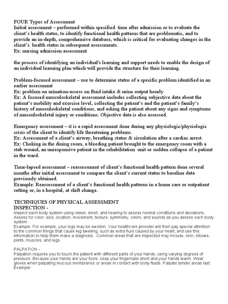 Types of Nursing Health Assessments | PDF | Patient | Heart